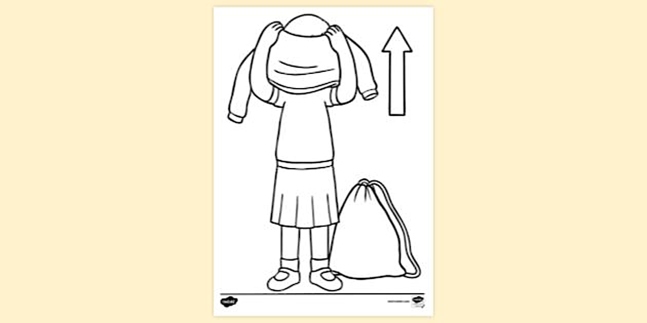 Girl Taking Off School Jumper Colouring Sheet