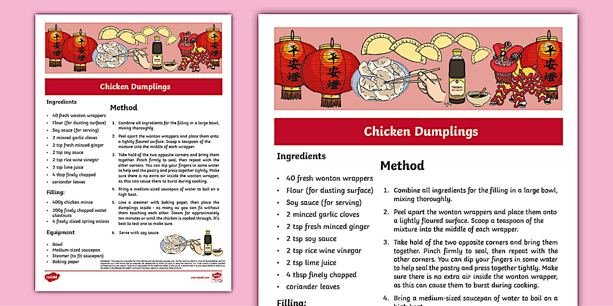 Lunar New Year Chicken Dumplings Recipe (teacher made)