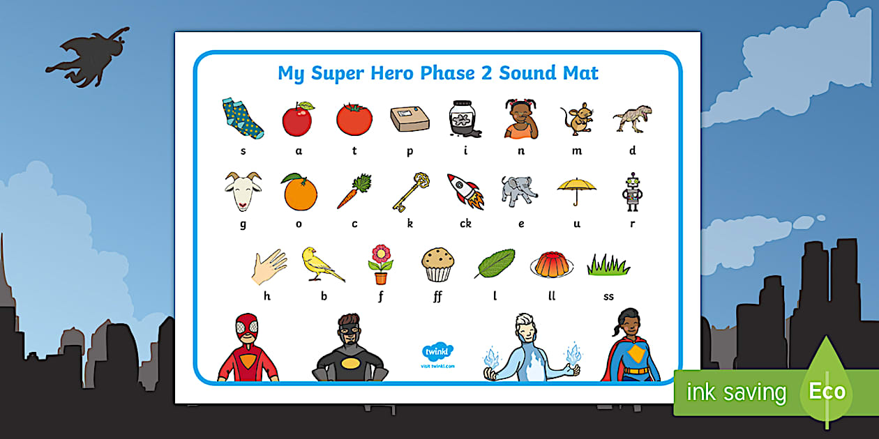 Superhero Themed Phase 2 Sound Mat (teacher made) - Twinkl