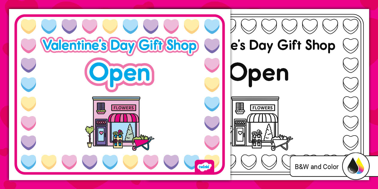 Valentine's Day Gift Shop Dramatic Play Open Sign - Twinkl