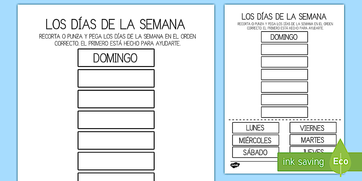 Recortar y pegar los días de la semana Ficha de actividad-Spanish