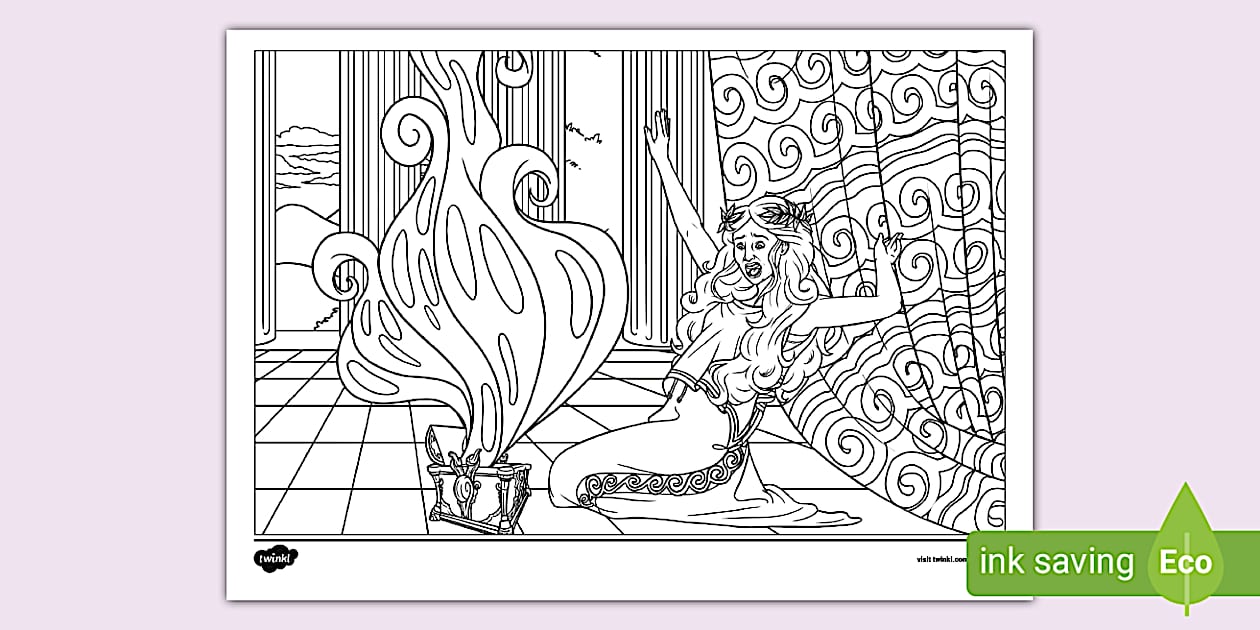 Pandora's Box Colouring Page (teacher made) - Twinkl