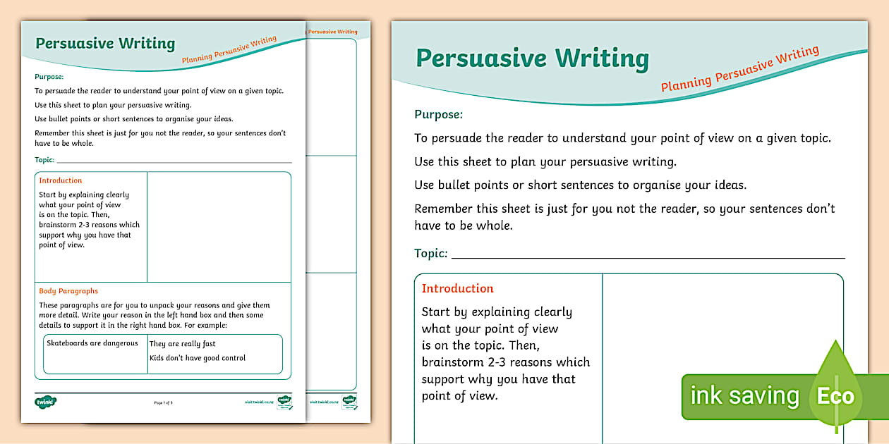 Level 2 Writing - Persuasive Writing Planning Sheet - Twinkl
