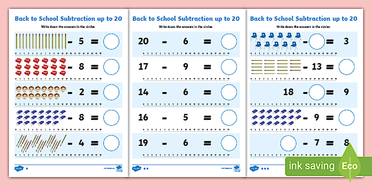 Printable Subtraction to 20 Worksheets | Primary Teaching