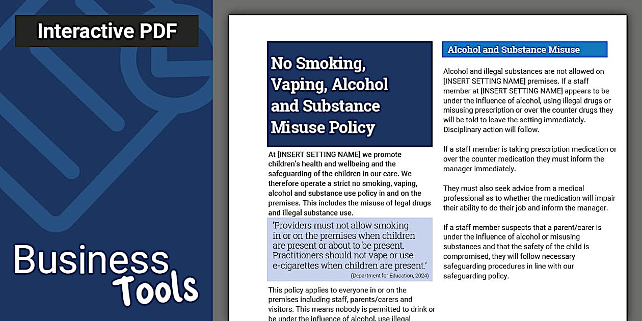 No Smoking and Vaping Policy for Private Early Years Settings