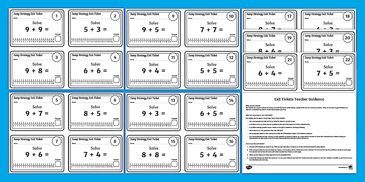 Jump Strategy Single-digit Numbers Exit Tickets - Twinkl