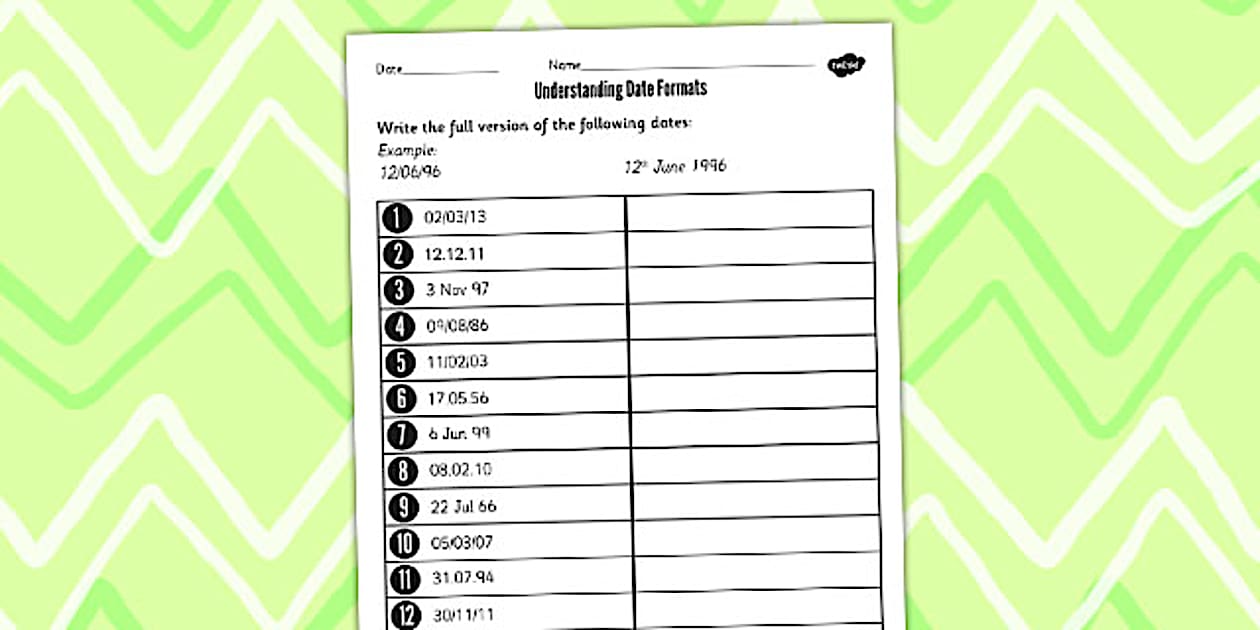 Understanding Different Date Formats Worksheet - Twinkl