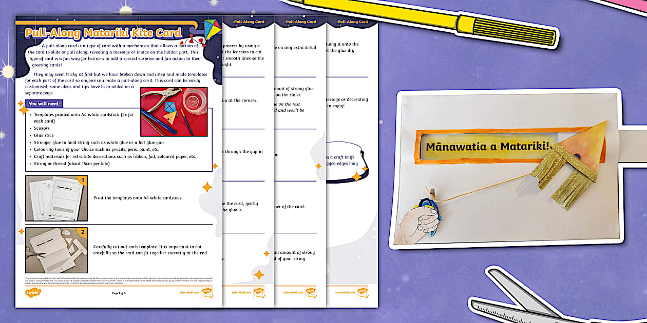 Pull-Along Matariki Kite Card (teacher made) - Twinkl