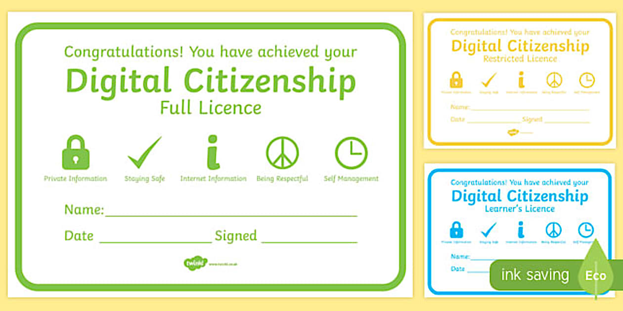 Editable Digital Citizenship Certificates (teacher made)