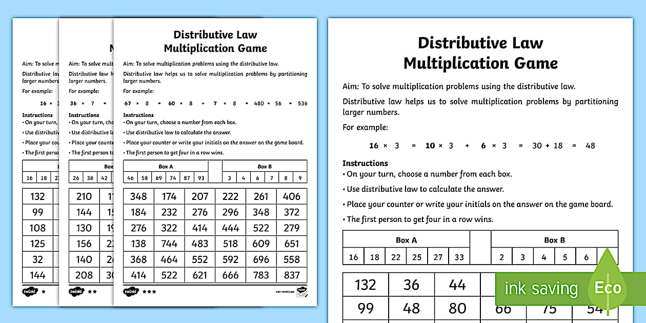 LKS2 Distributive Law Multiplication Differentiated Game