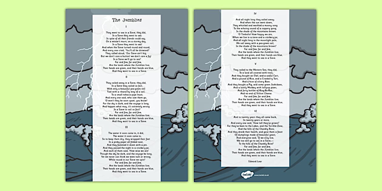 Black and White The Jumblies Edward Lear Poem Print Out