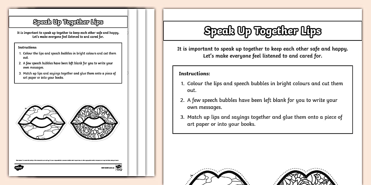 Speak Up Together Patterned Lips Activity