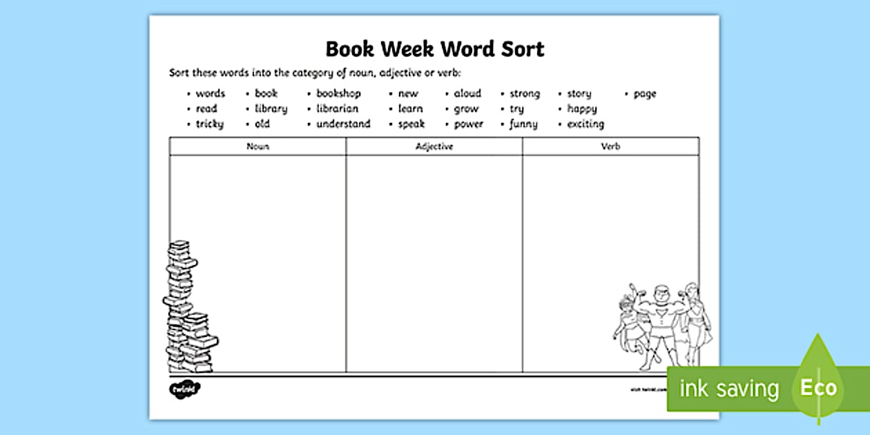 Book Week Word Sort Worksheet