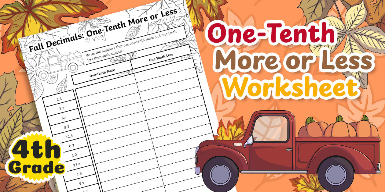 Fourth Decimals: One-Tenth More or Less Fall Worksheet