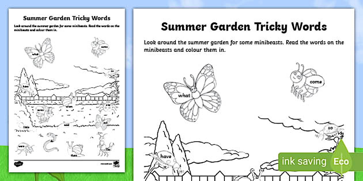 Summer Garden Phase 4 Tricky Words Phonics Worksheet