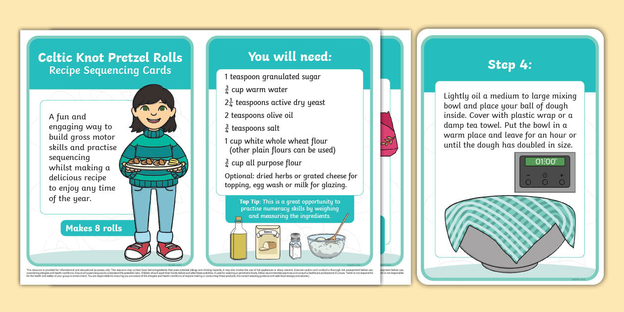 Celtic Knot Pretzel Rolls Recipe Sequencing Cards - Twinkl
