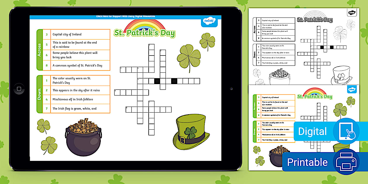St. Patrick's Day Crossword for 6th-8th Grade - Twinkl