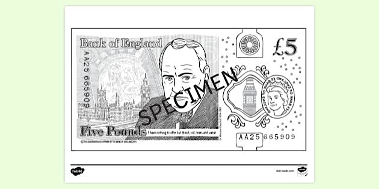 £5 Note Back Colouring Sheet | Colouring Sheets - Twinkl