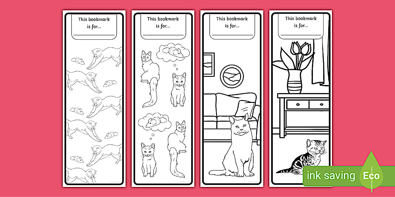 Kitten and Cat Bookmarks to Colour (teacher made) - Twinkl