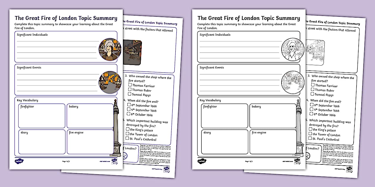 The Great Fire of London Topic Summary Template - Twinkl