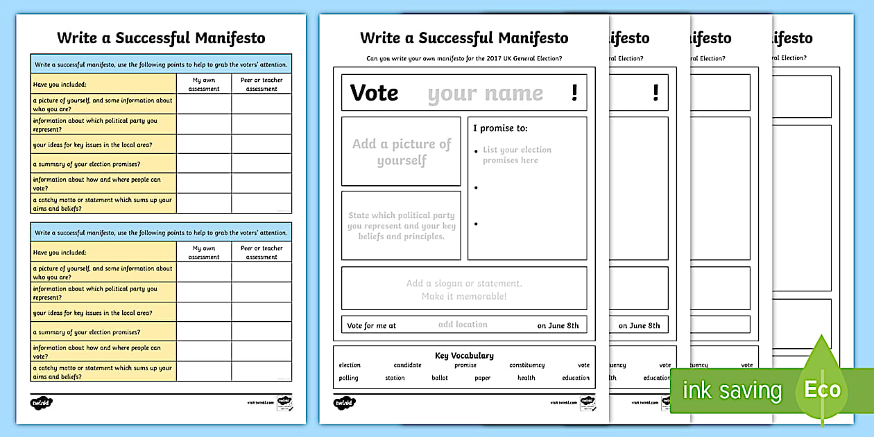 Editable Write Your Own Manifesto Differentiated Writing Frame Pack