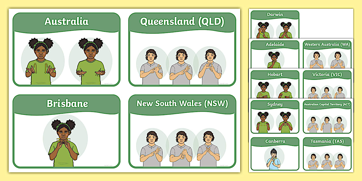 Australian States, Territories and Capital Cities Auslan Word Cards