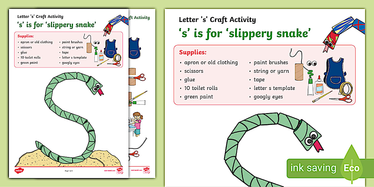 Letter 's' Craft - 's' is for 'slippery snake' - Twinkl