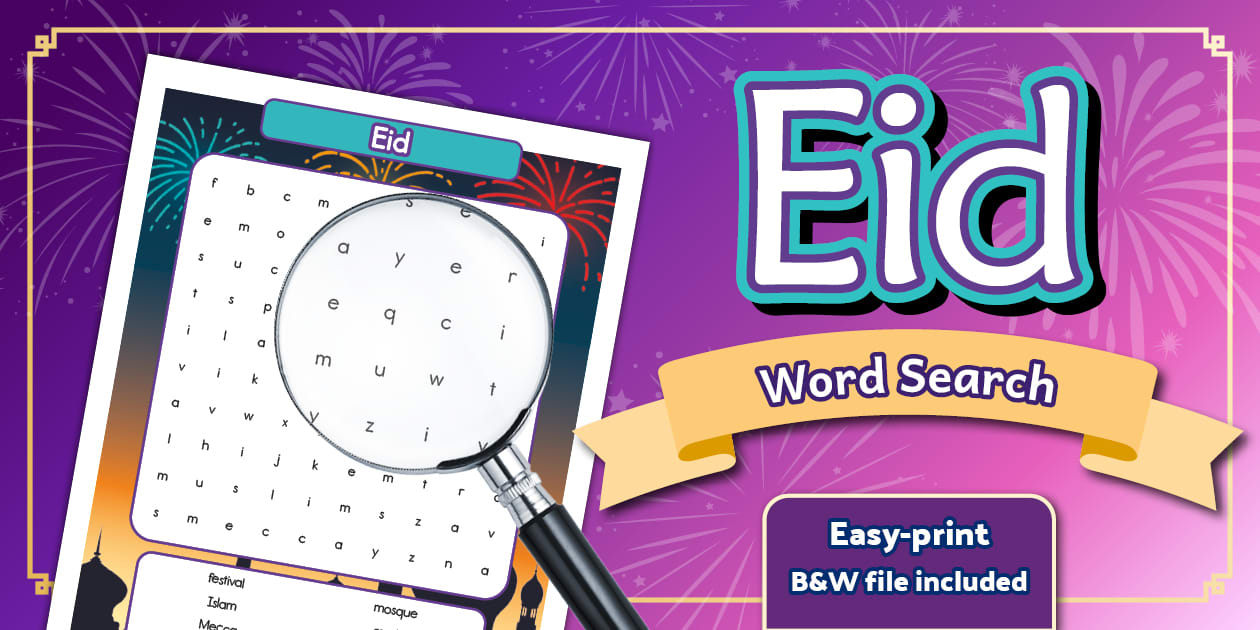 Eid Festivals Word Search for Grades 1-2