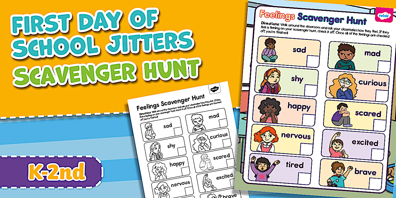 First Day of School Jitters Scavenger Hunt for K-2nd Grade