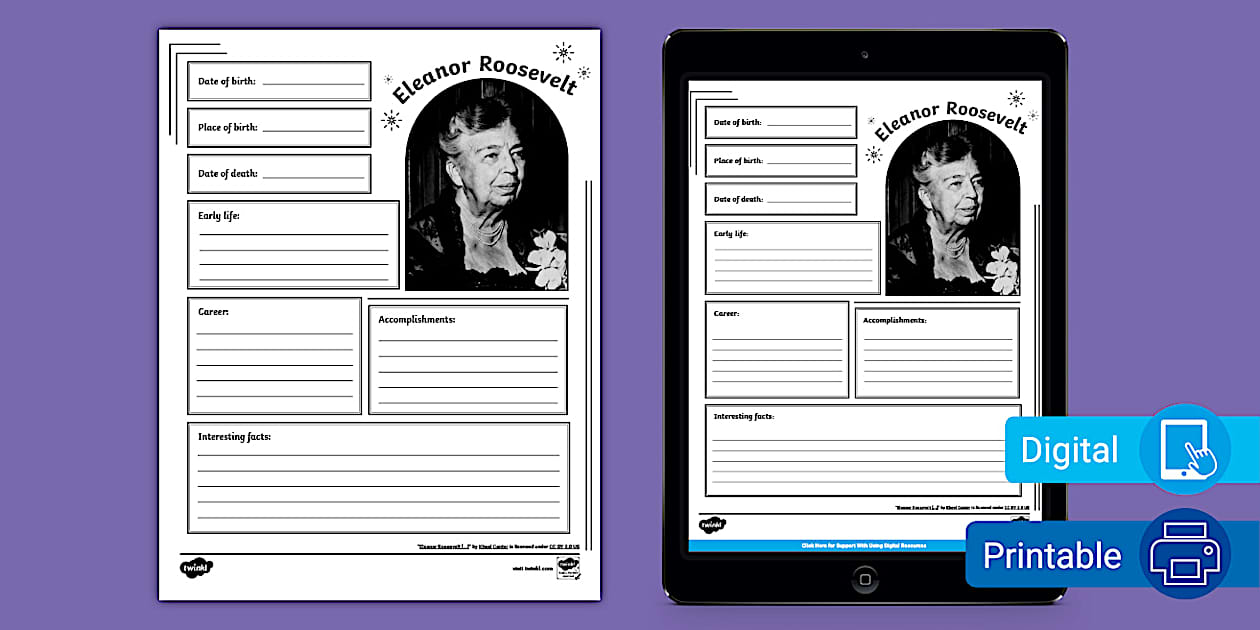 All About Eleanor Roosevelt Research and Write Worksheet