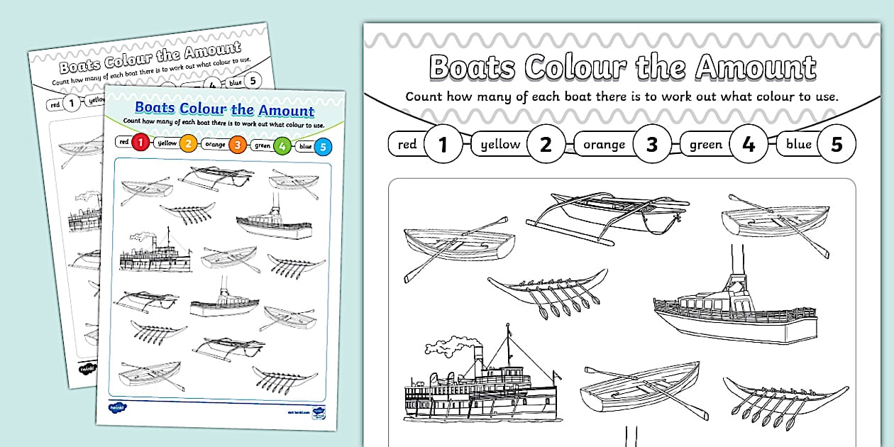 👉 Boats Colour the Amount Worksheet - Twinkl