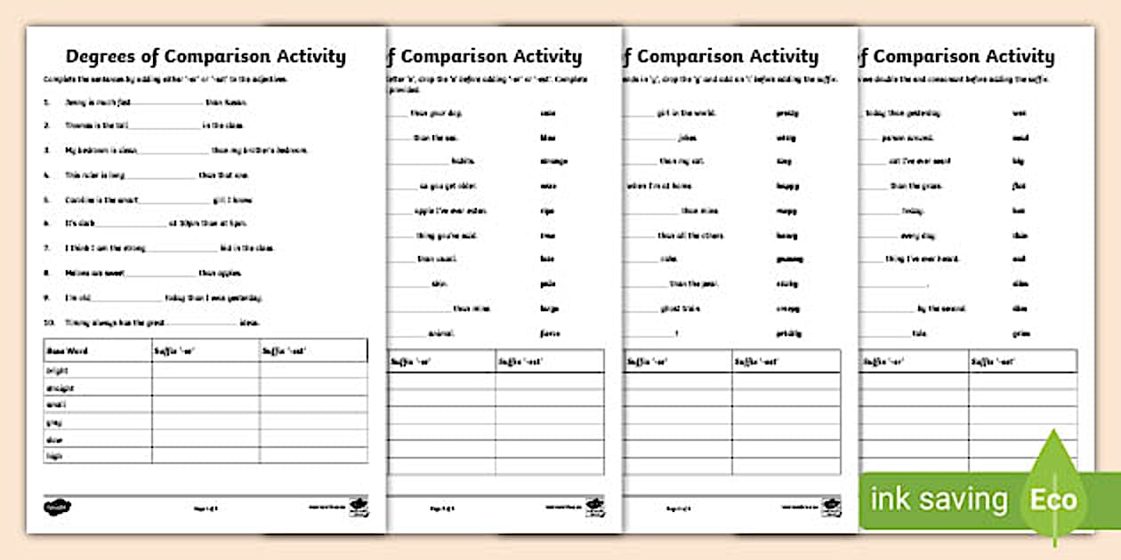 Degrees Of Comparison Worksheet (teacher made) - Twinkl