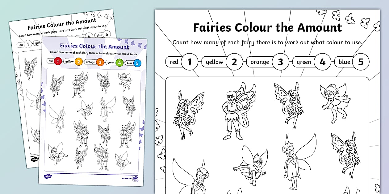 👉 Fairies Colour the Amount Worksheet (teacher made)