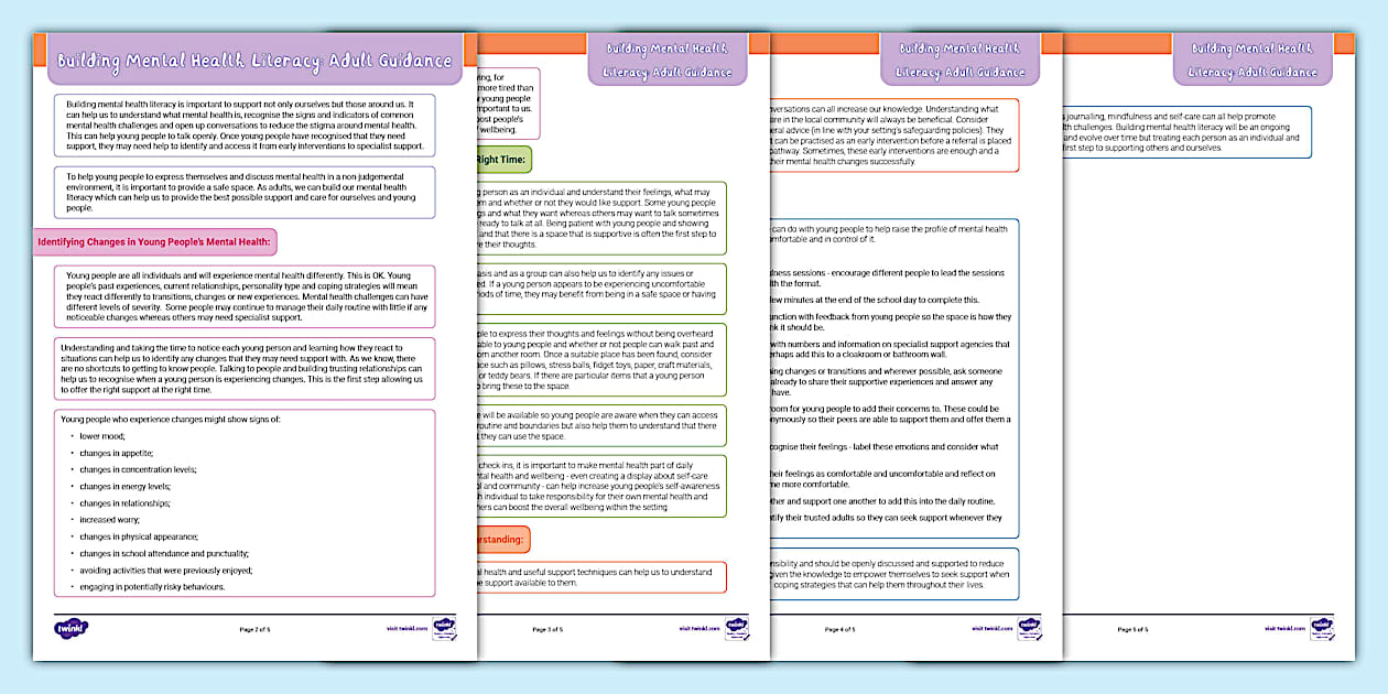 Building Mental Health Literacy: Adult Guidance - Twinkl