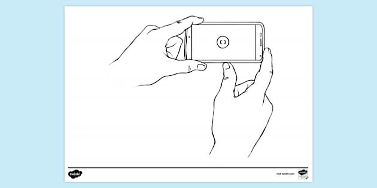 Hands Holding Camera Phone Colouring Sheet | Colouring Pages