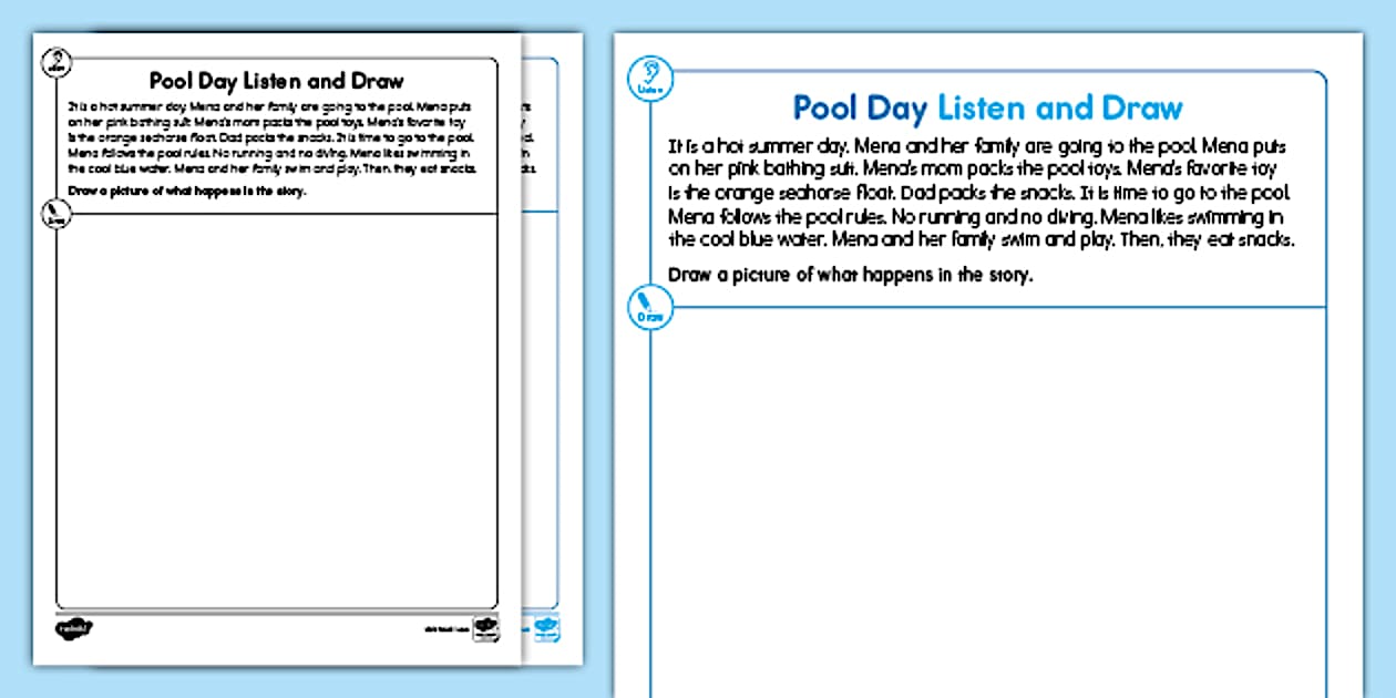 Pre-K Listen and Draw At The Pool | Twinkl - Twinkl