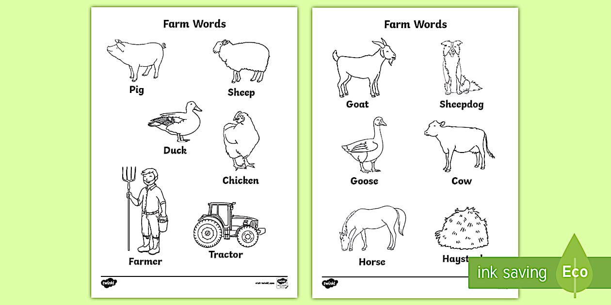 Cursive Farm Words Colouring Sheet (professor feito)