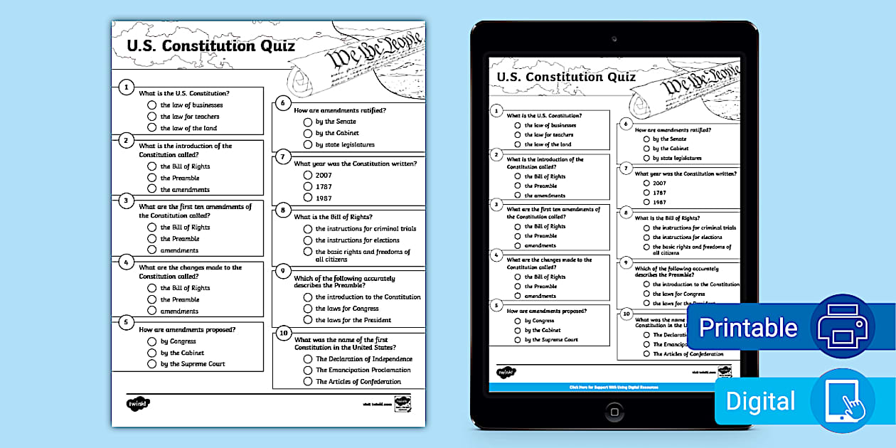 6th Grade The United States Constitution Test | Twinkl USA