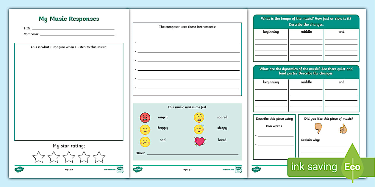 👉 Music KS2 Worksheets | My Music Responses Activity