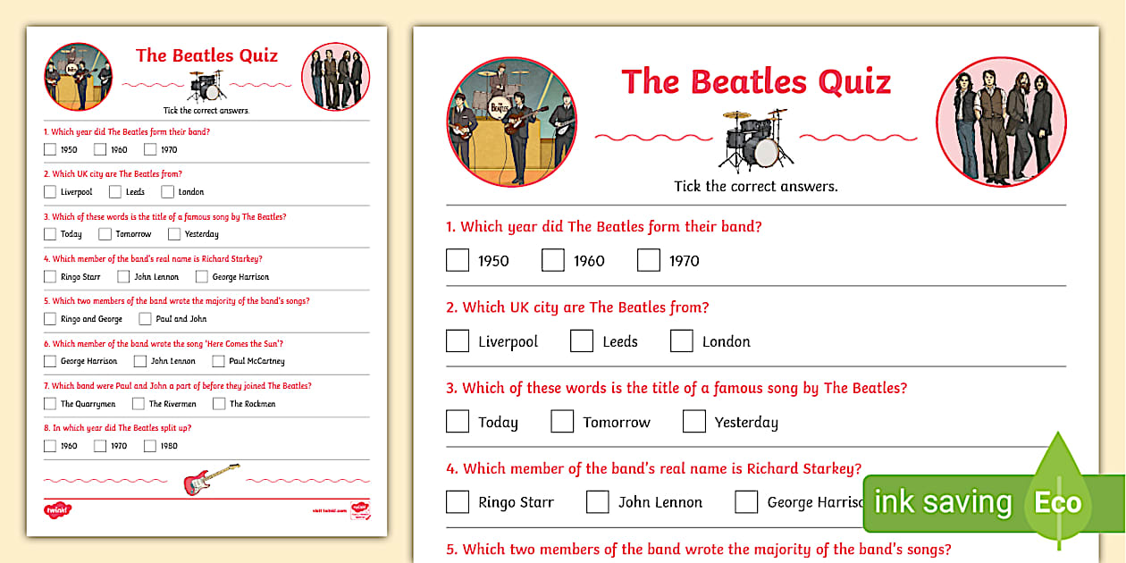 👉 The Beatles Quiz, the Beatles (teacher made) - Twinkl