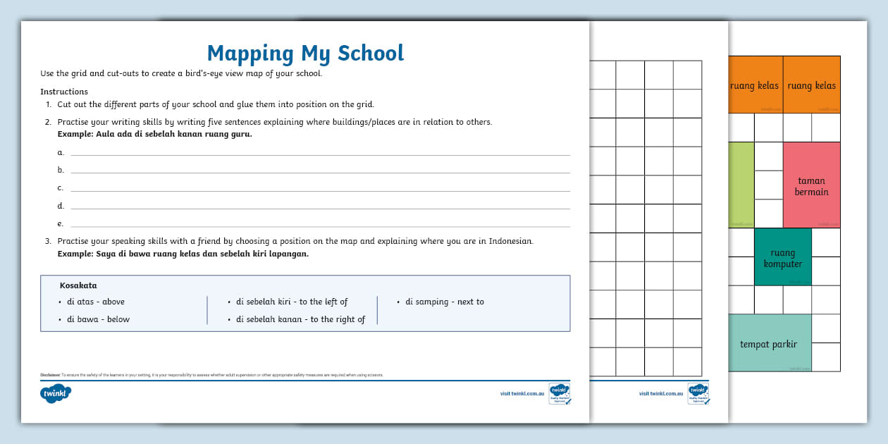 School Mapping Propositions - Indonesian Directions - Twinkl