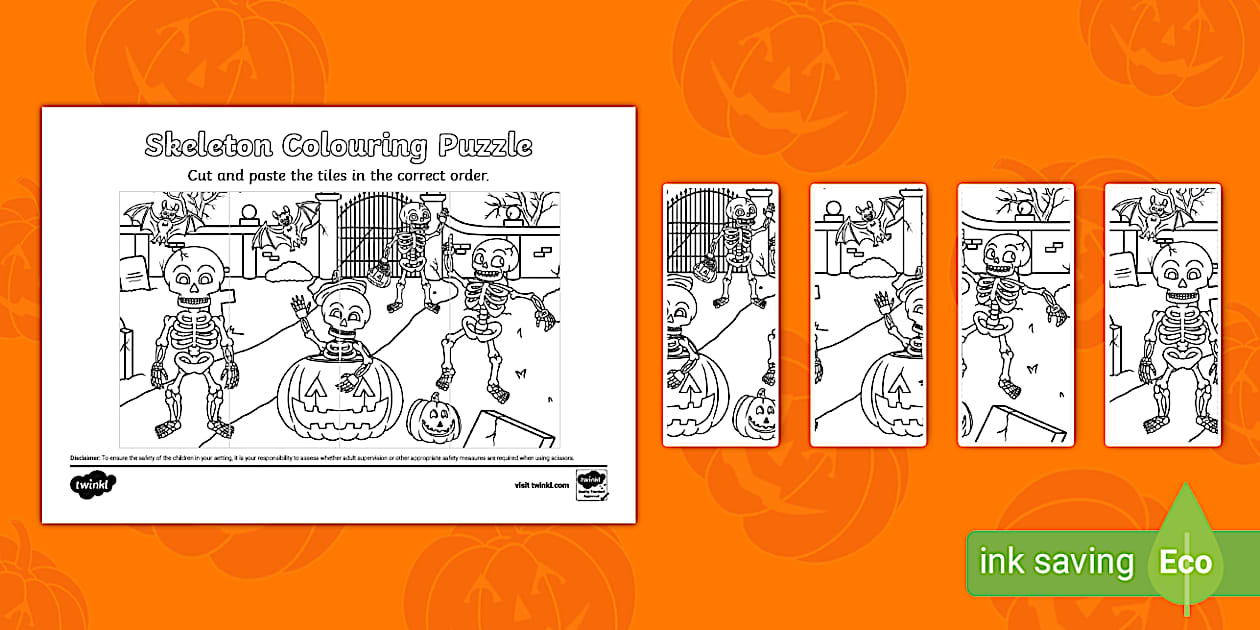 Halloween Skeleton Colouring Puzzle Strips (teacher made)
