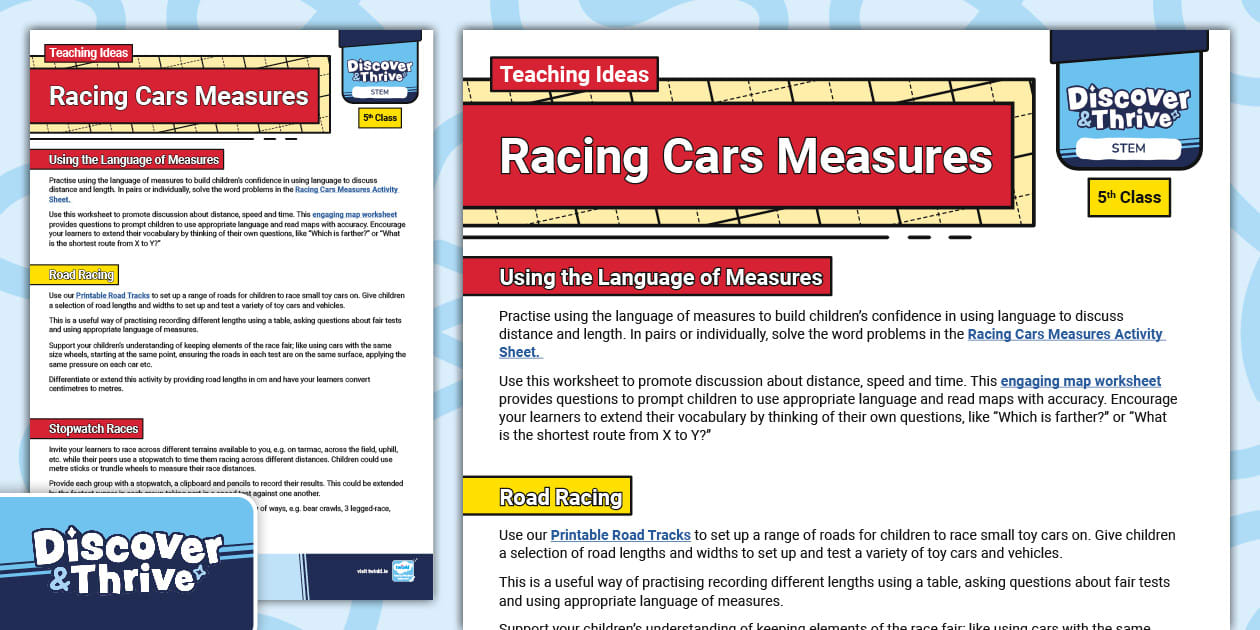 Racing Cars Measures Teaching Ideas