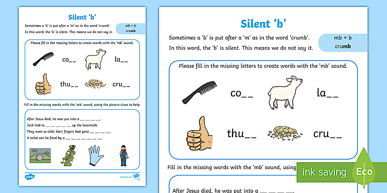 Silent b Worksheet / Worksheet (teacher made) - Twinkl