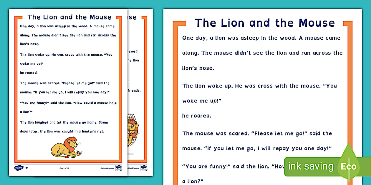 The Lion & the Mouse Dyslexia-Friendly Reading Comprehension