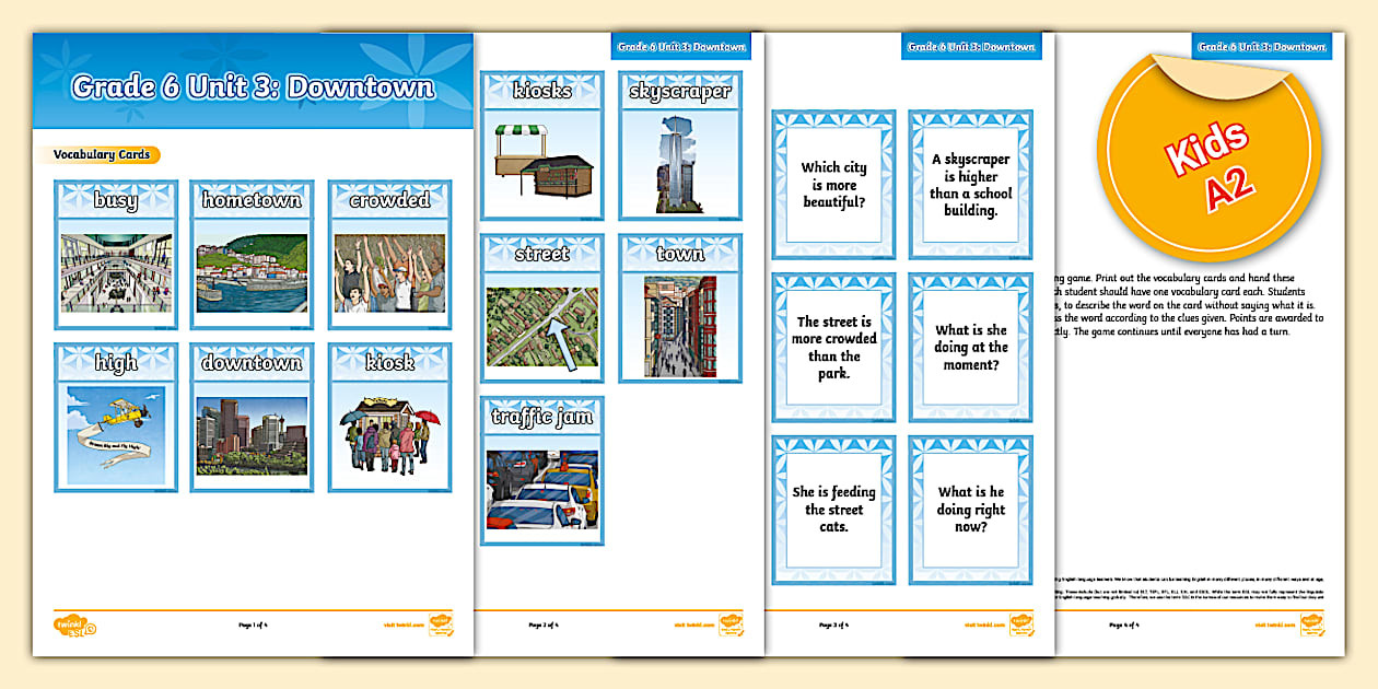 Turkey Curriculum English Vocabulary Cards: Grade 6 Unit 3 (Downtown)