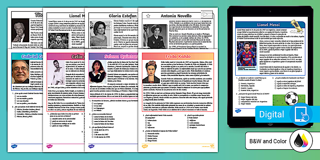 Paquete de comprensión de lectura para cuarto grado: Líderes Hispanos #1