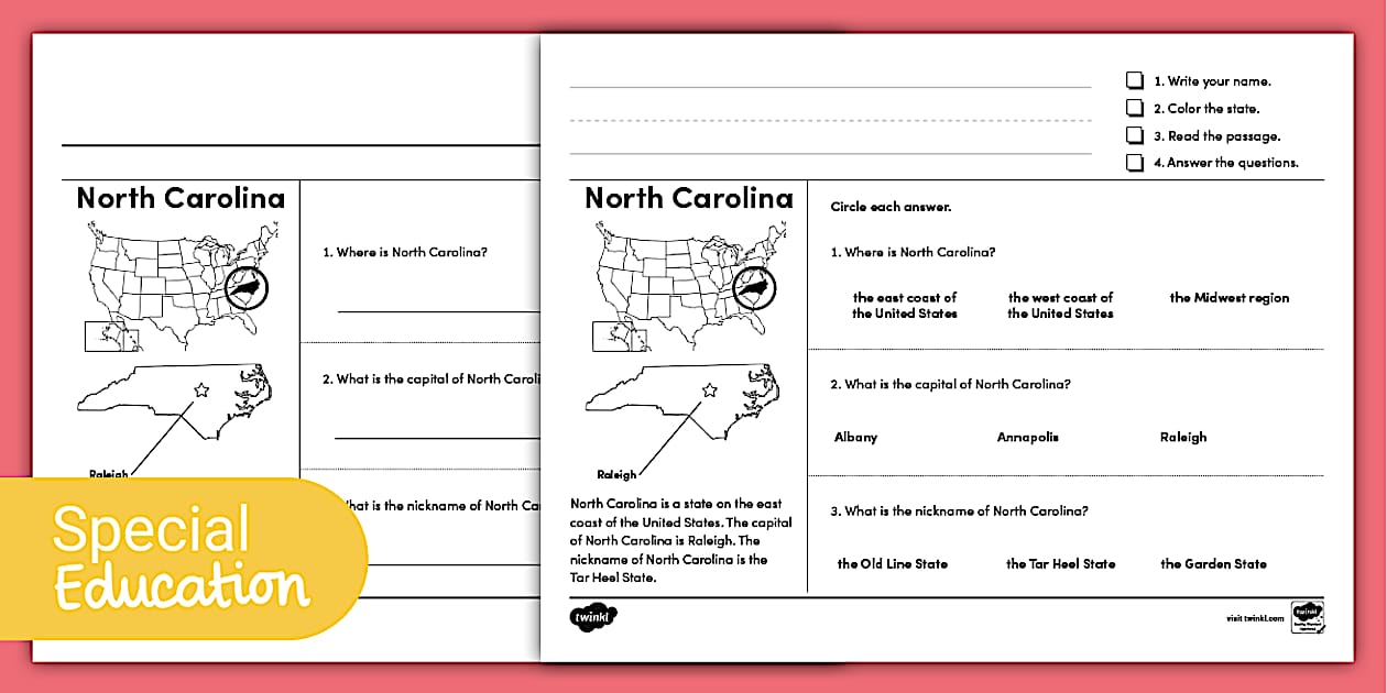 North Carolina State Report Worksheet for Special Education