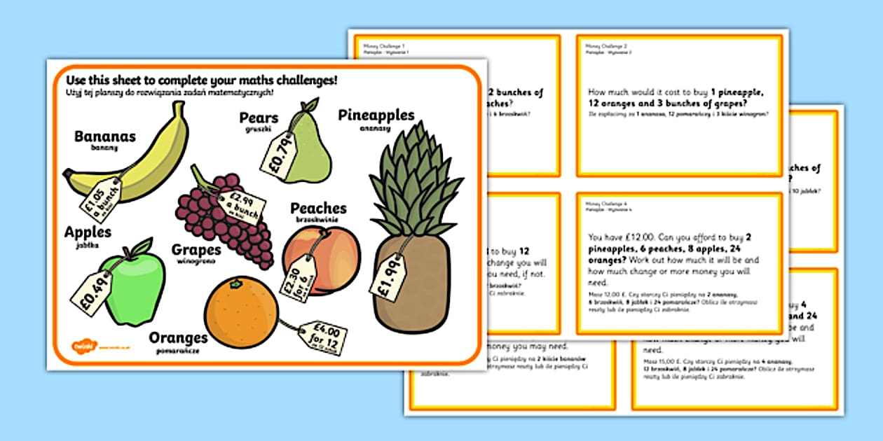 Maths Money Problems Challenge Cards English Polish Polish