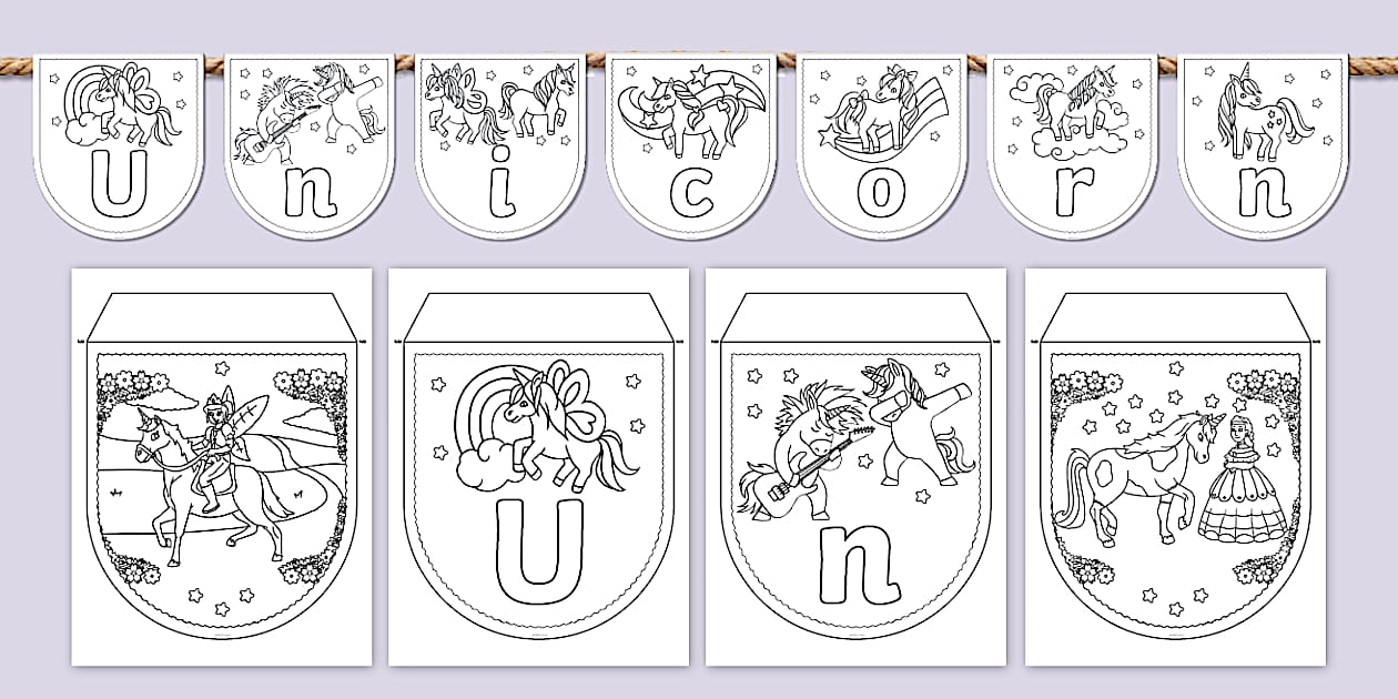 Unicorn Colouring Display Bunting (teacher made) - Twinkl
